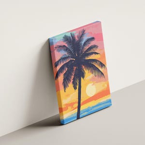 Palm Tree Sunset Poster Tropical Beach Art Print Summer Vacation Wall ...