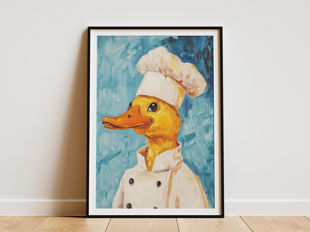 Duck Chef Art Print Funny Kitchen Decor Whimsical Animal Portrait Chefs ...