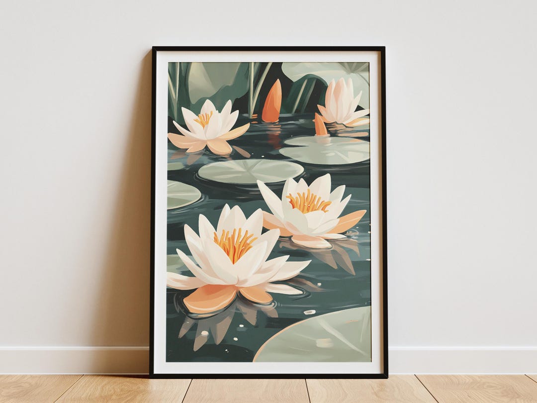 Water Lily Pond Poster Botanical Art Print Calm Nature Wall Decor ...