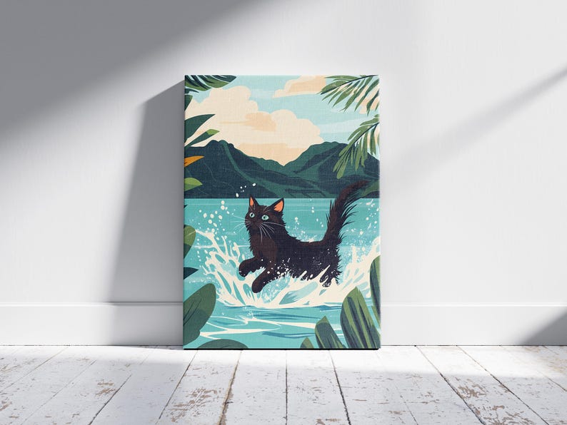 Norwegian Forest Cat Ocean Splash Art Print Tropical Hawaii Beach ...