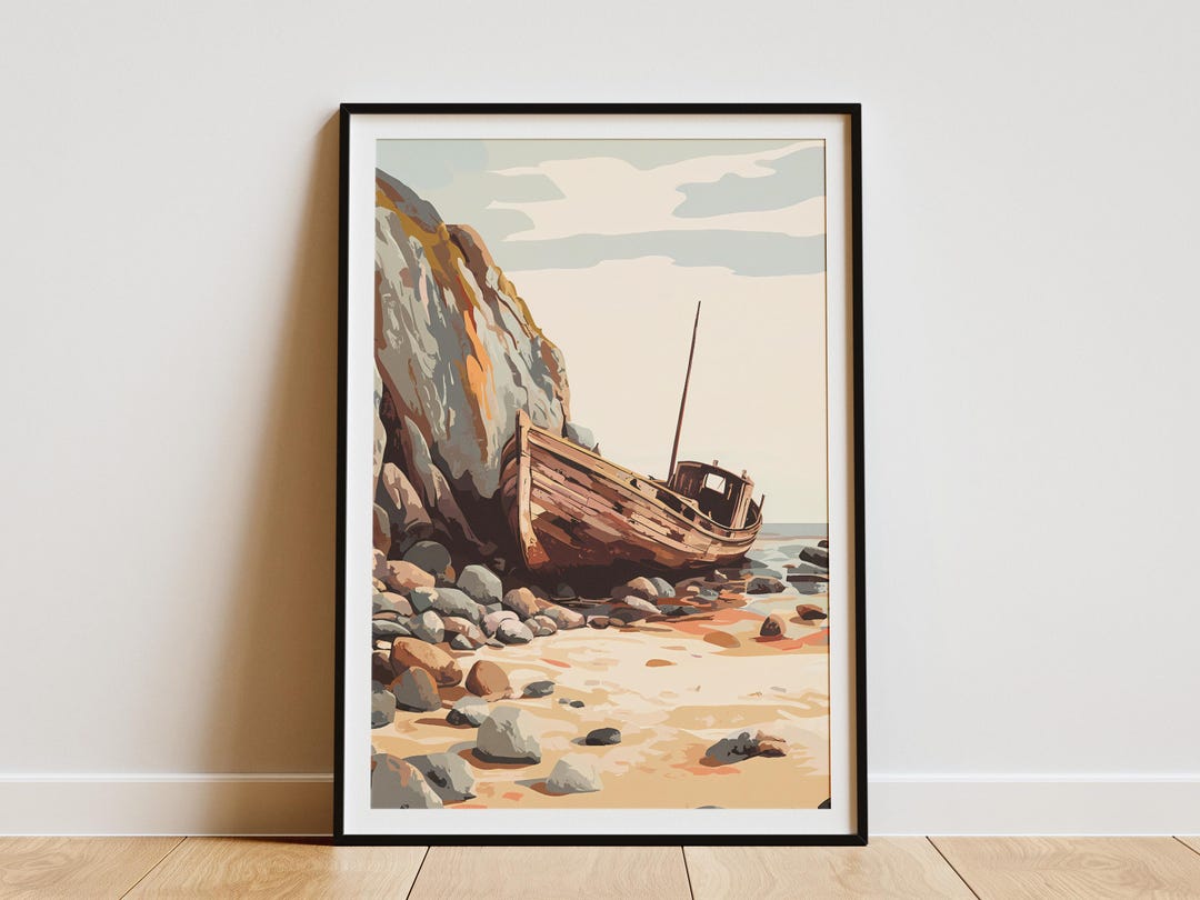 Beach Shipwreck Poster Nautical Wall Art Coastal Decor Ocean Print ...