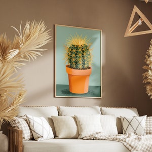 Golden Barrel Cactus Poster Minimalist Botanical Art Print Desert Plant ...