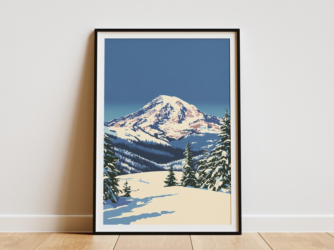 Mount Rainier Winter Vista Poster Snowy National Park Art Print ...