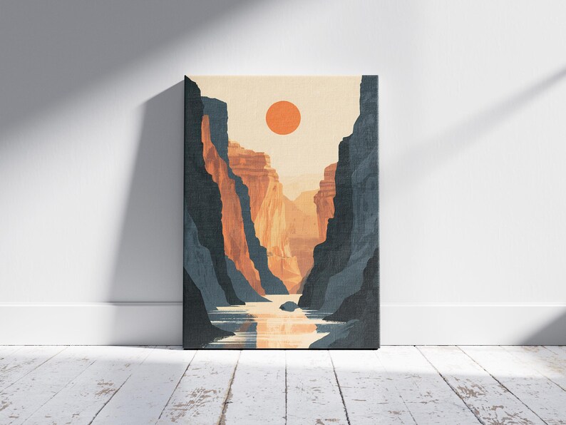 Sunset Canyon Cliff Minimalist Poster Mid Century Modern Canyon Art ...