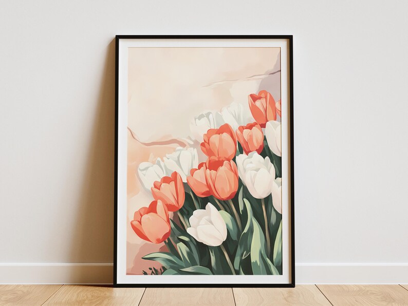 Spring Garden Tulip Poster Botanical Flower Art Print Home Decor ...