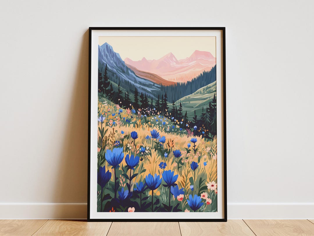 Alpine Meadow Gentian Flower Poster Mountain Wildflower Art Print ...