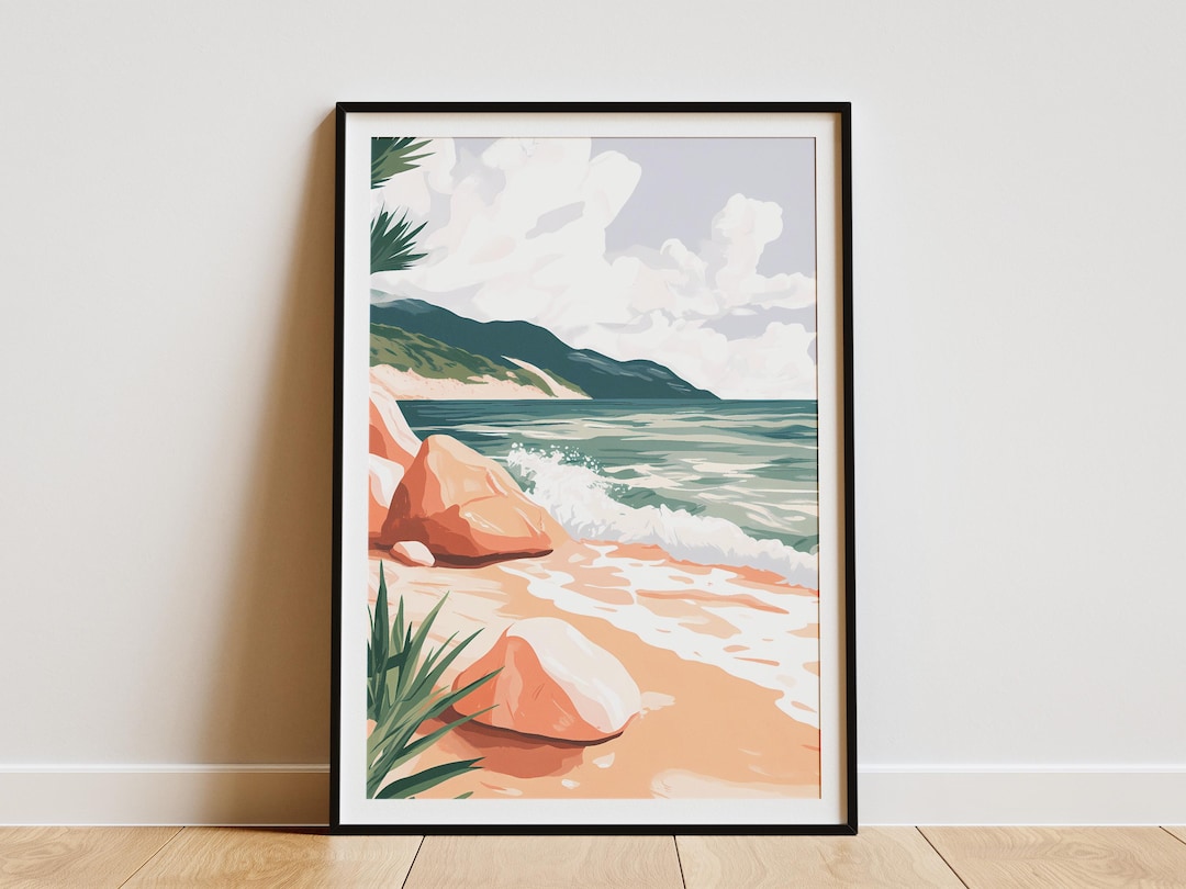 Beach Waves Poster Coastal Art Print Ocean Wave Painting Soft ...