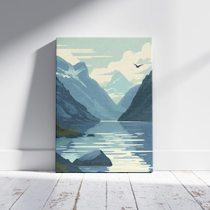 Minimalist Norway Poster Scandinavian Landscape Art Print Mountain Lake ...