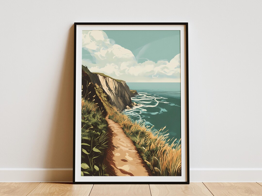 Ocean Cliffside Trail Poster Coastal Landscape Wall Art Nature Scenery ...