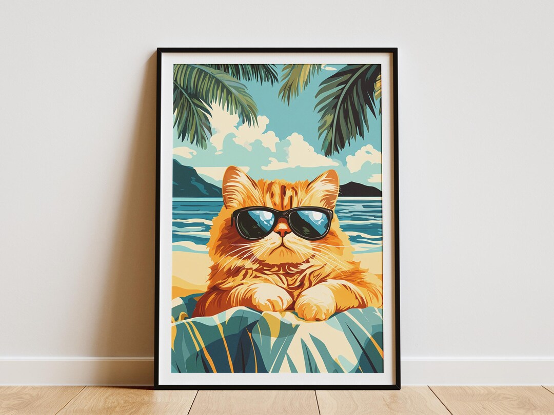 Cool Persian Cat in Sunglasses Beach Art Print Tropical Hawaii Vacation ...