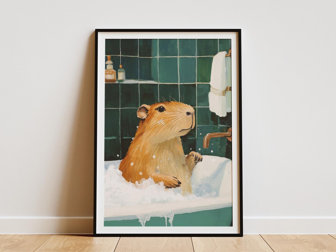 Cute Capybara in a Bathtub Bathroom Animal Print Funny Rodent Poster ...