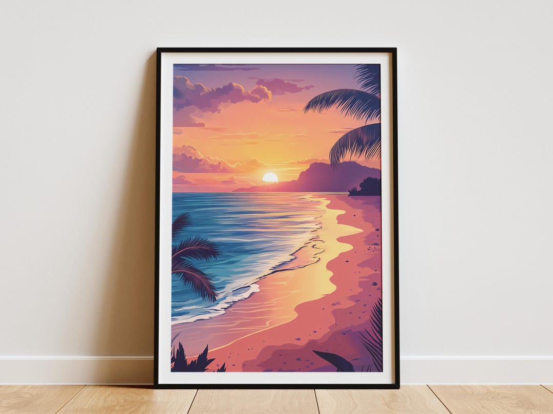 Beach Sunset Poster Peaceful Ocean Print Sunrise Coastal Wall Art ...