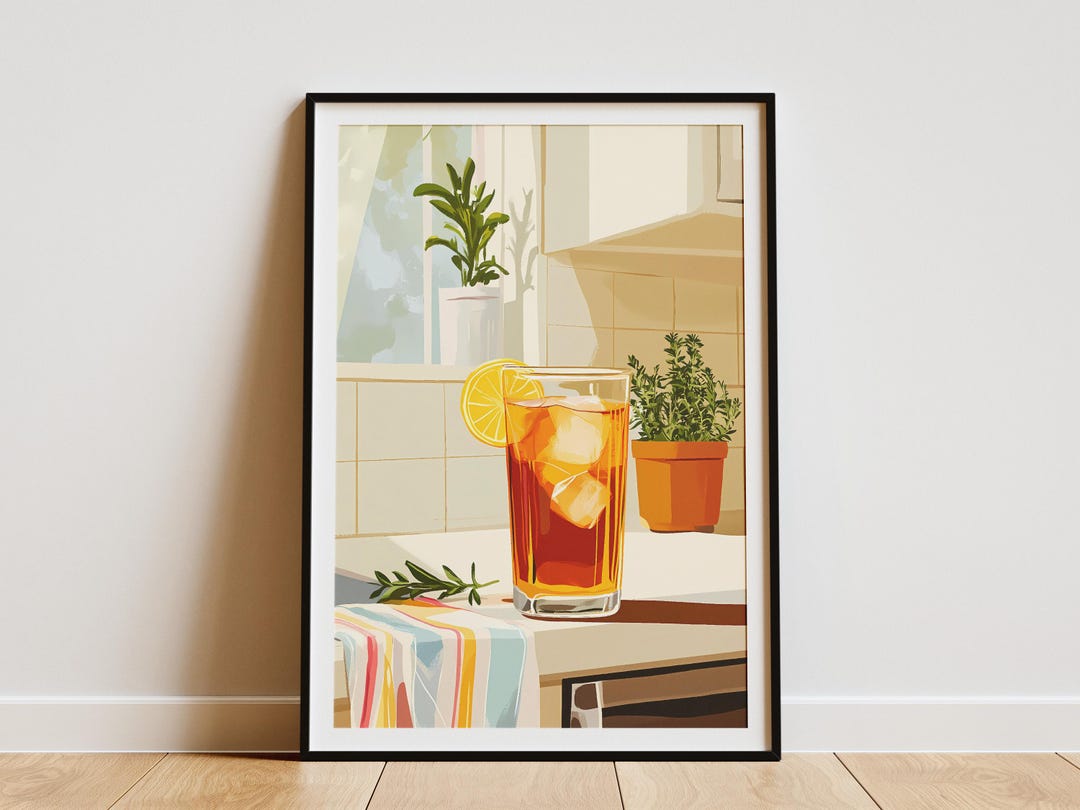 Summer Iced Tea Poster Lemon Drink Kitchen Decor Modern Minimalist Art ...