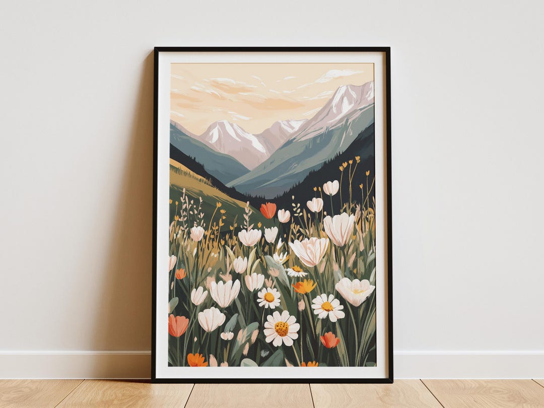 Alpine Meadow Flower Poster Spring Flowers in Mountains Nature Art ...