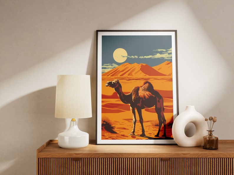 Camel Desert Poster Mid Century Modern Desert Art Animal Print Wall Art ...