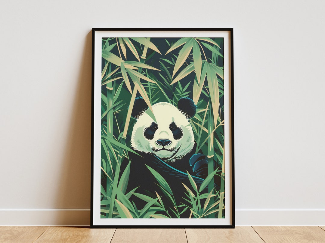 Panda in Bamboo Forest Poster Minimalist Animal Print Nature Art Wall ...