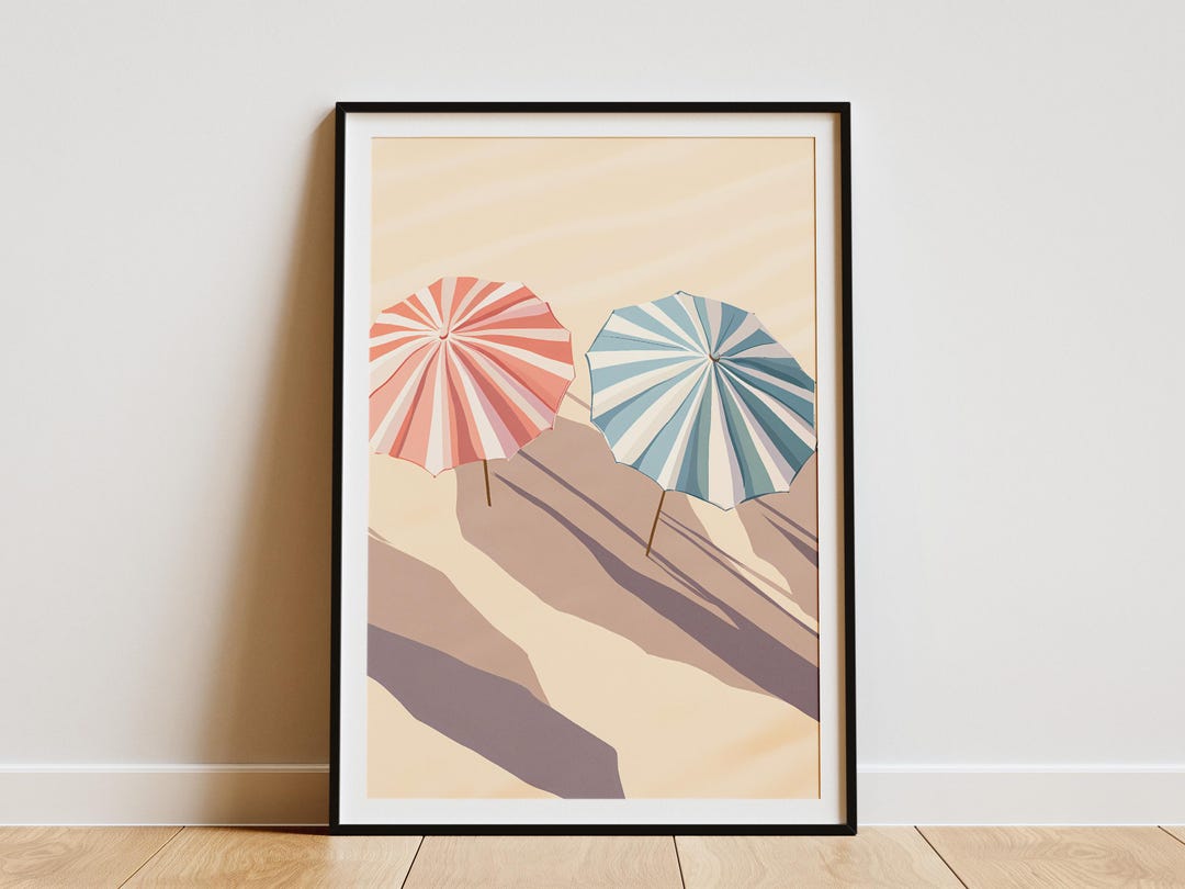 Beach Umbrella Poster Summer Vacation Print Retro Striped Umbrellas ...