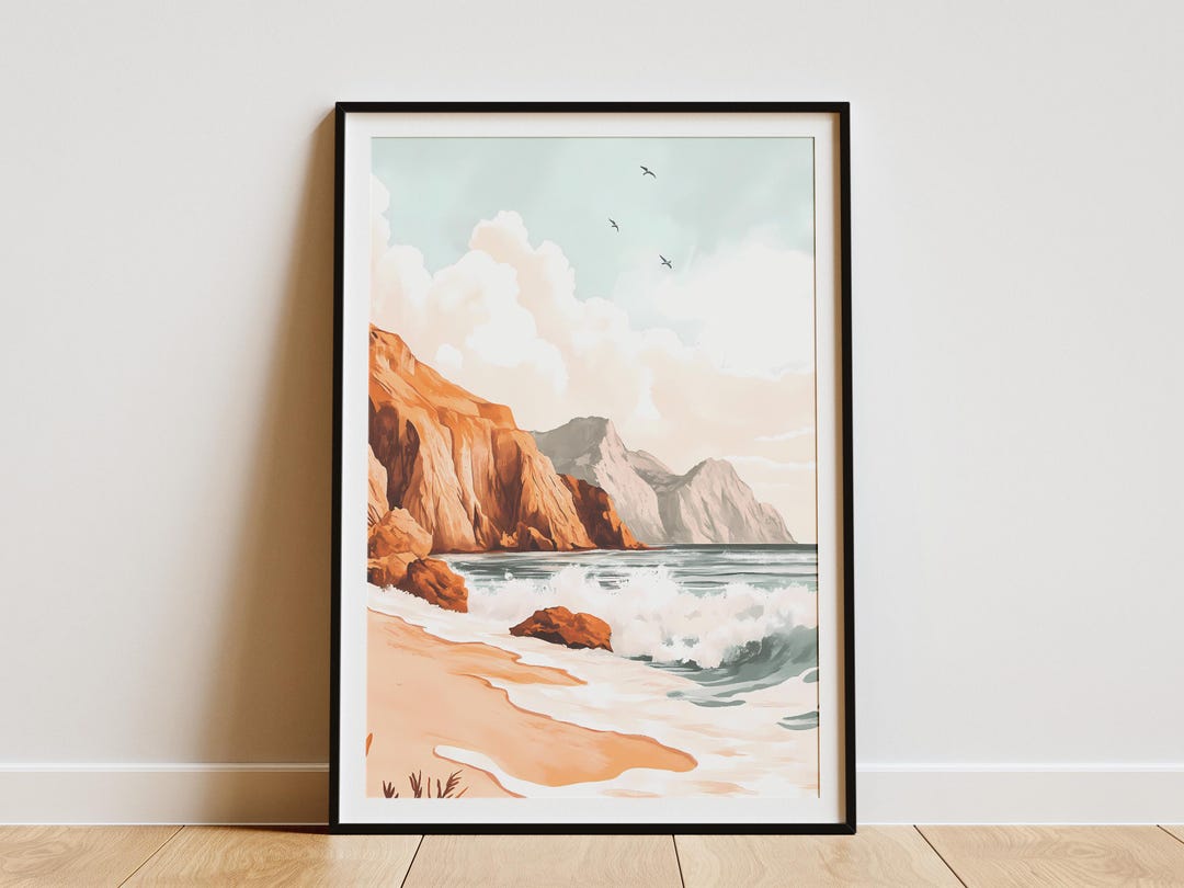 Coastal Cliffs Ocean Wave Art Print Beach House Decor Modern Minimalist ...