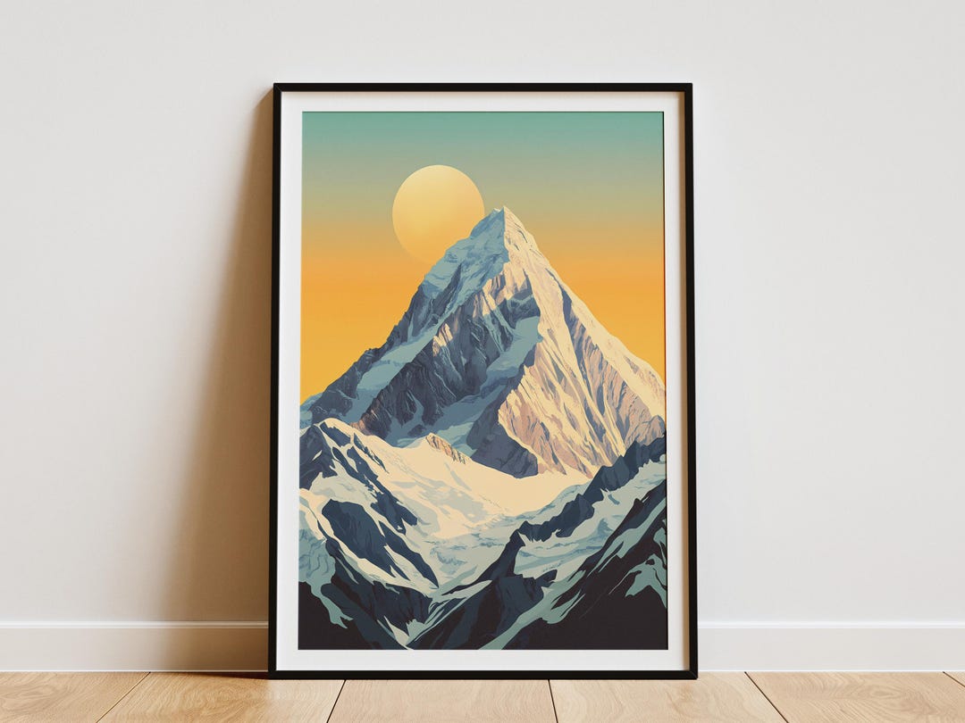 K2 Mountain Pakistan Flat Illustration Art Print Geometric Minimalist ...