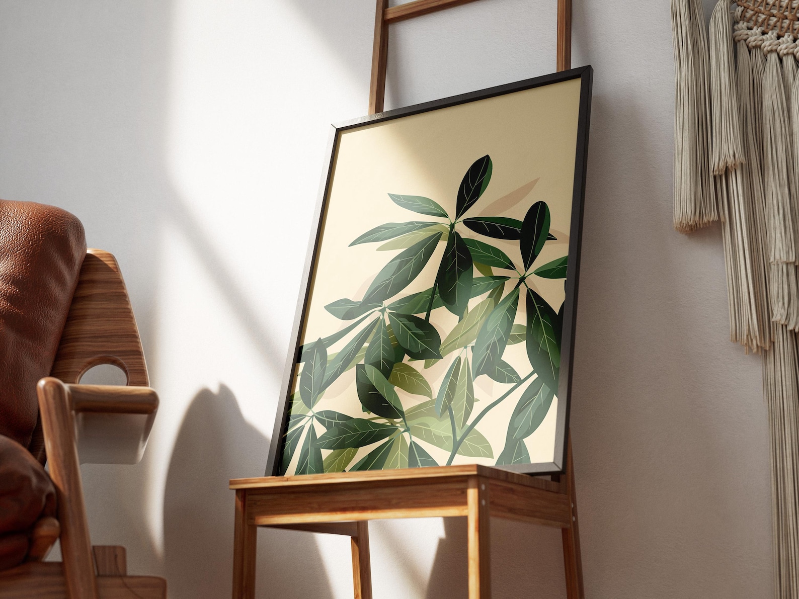 Minimalist Green Leaf Poster Modern Boho Art Print Botanical Home Decor ...