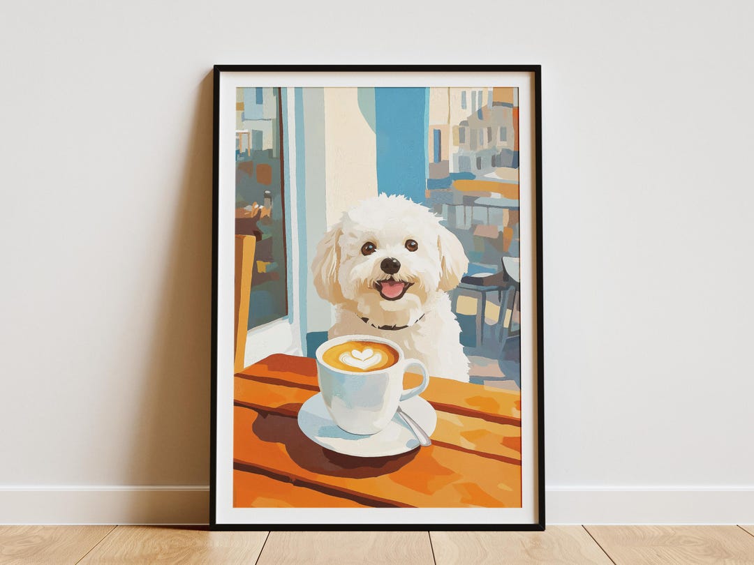 Bichon Frise Cafe Art Print Dog Lover Gift Coffee Poster Cozy Cafe Wall ...