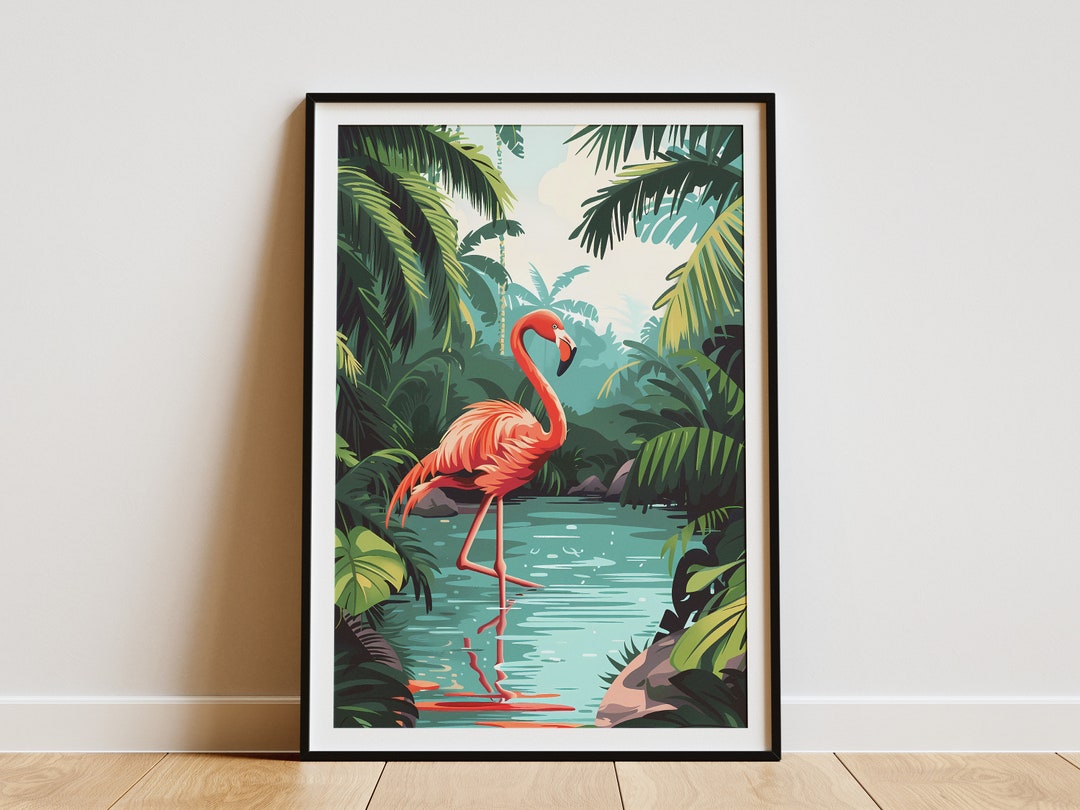 Tropical Flamingo Poster Wall Art Print Modern Tropical Decor Beach Art ...