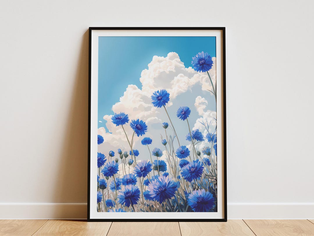 Cornflower Meadow Blue Flower Field Botanical Poster Print Summer ...