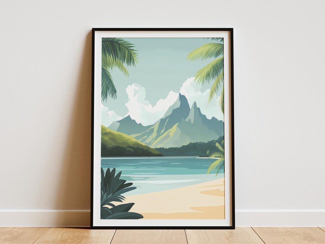 Moorea French Polynesia Beach Poster Tropical Island Art Print Calm ...