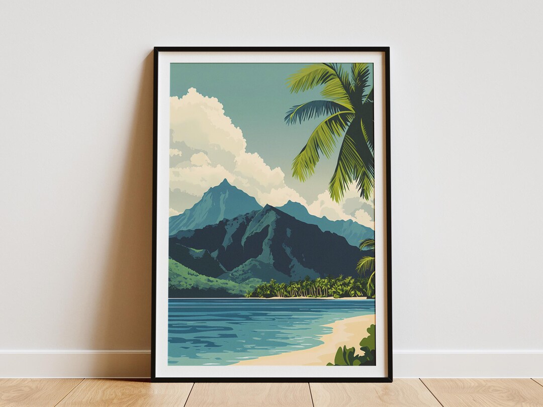 Moorea French Polynesia Beach Poster Tropical Island Art Print Palm ...