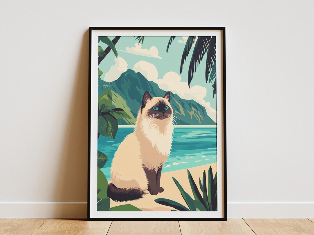 Himalayan Cat Hawaiian Beach Travel Poster Print Tropical Ocean Island ...