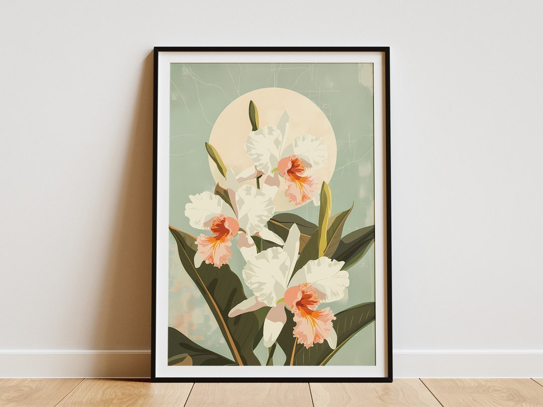 Orchid Flower Print Botanical Art Poster Minimalist Wall Decor Modern ...