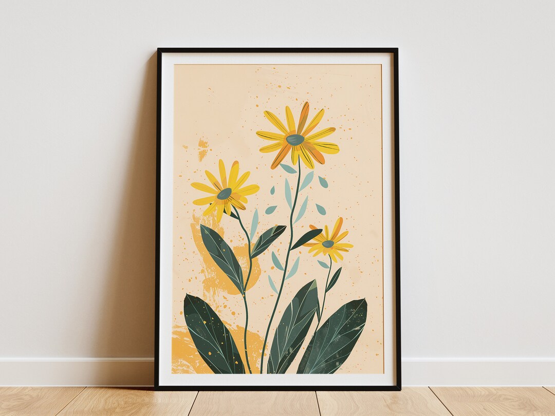 Yellow Flower Art Print Minimalist Botanical Wall Art Print Modern Home ...