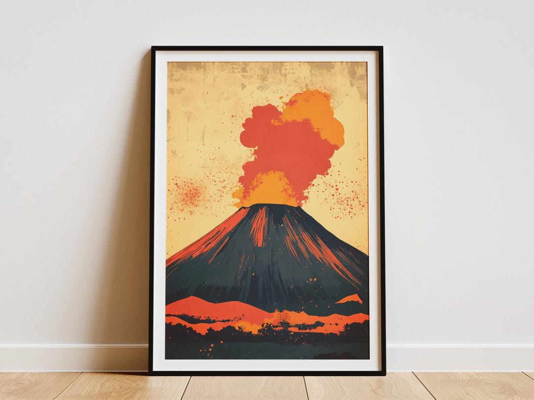Vanuatu Volcano Poster Yasur Eruption Print Orange and Gray Abstract ...