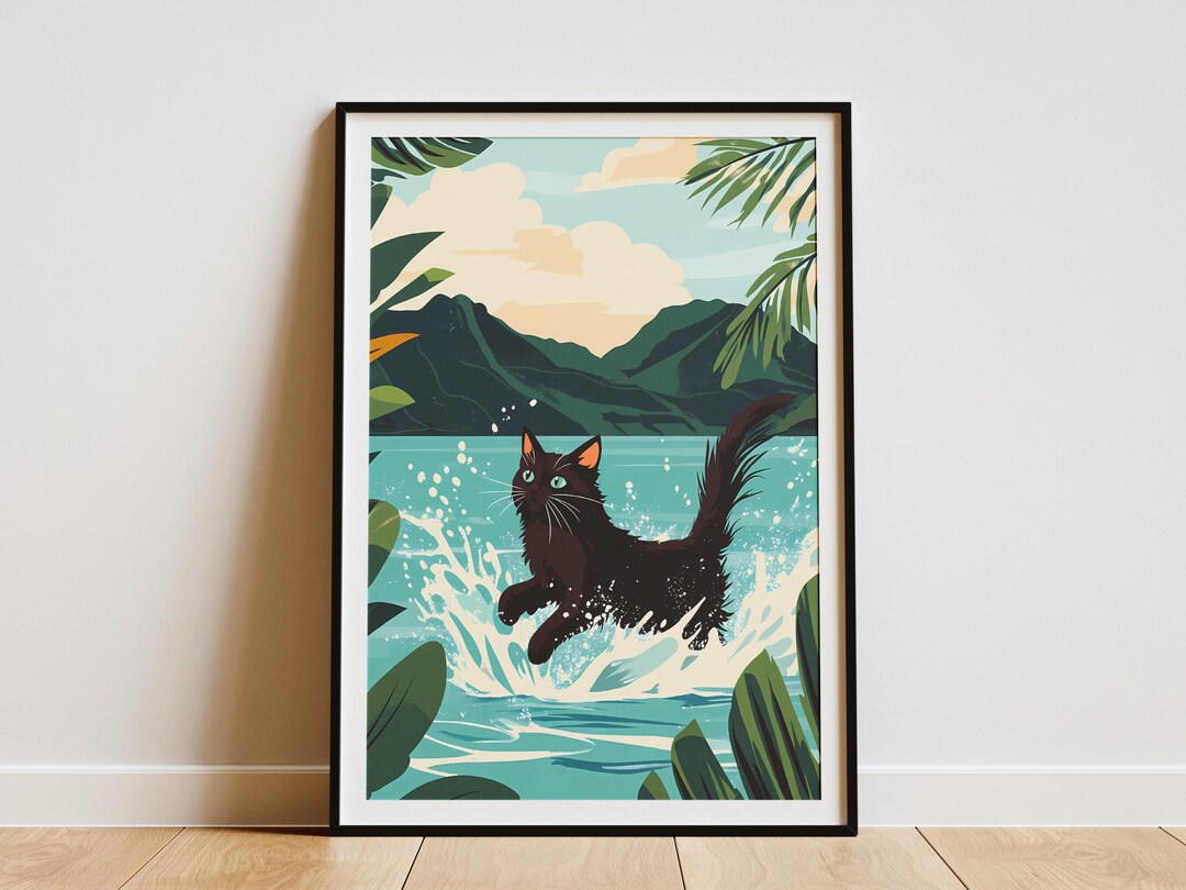 Norwegian Forest Cat Ocean Splash Art Print Tropical Hawaii Beach ...