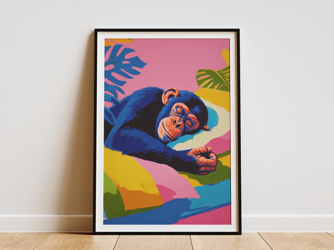 Vibrant Chimpanzee Sleeping Art Print Matisse Style Colorful Animal ...