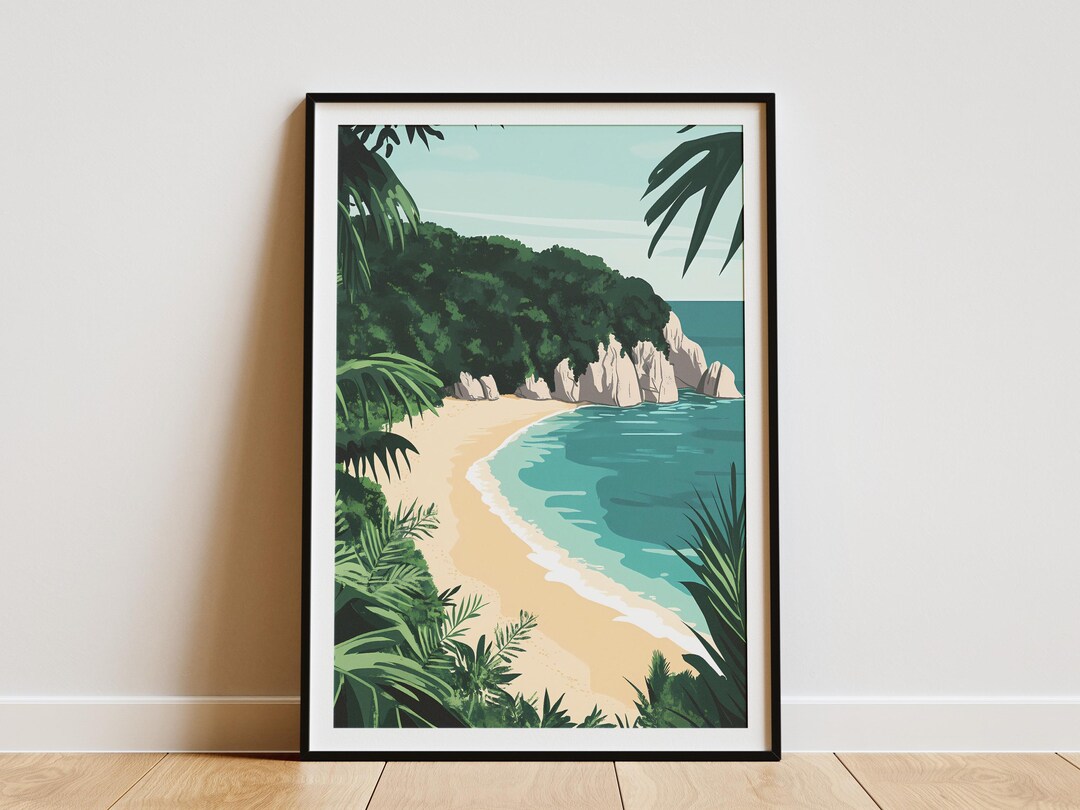 Secluded Beach Cliffside Poster Tropical Summer Vacation Beach Art ...