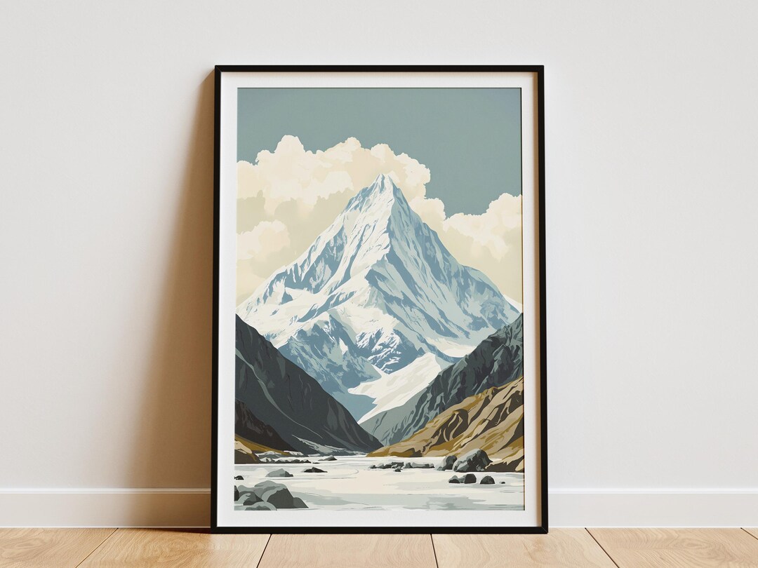 K2 Mountain Pakistan Flat Illustration Vintage Travel Poster Minimalist ...