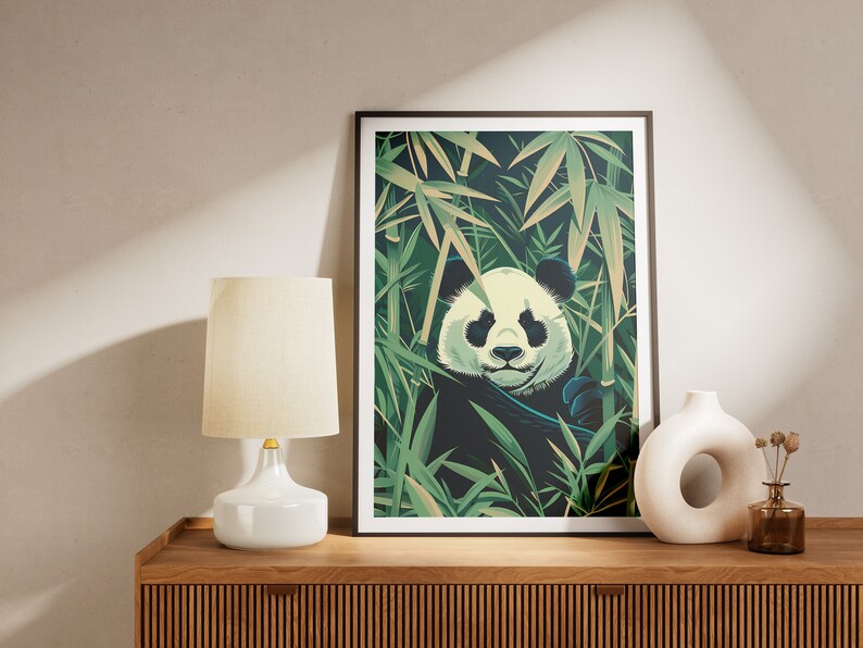 Panda in Bamboo Forest Poster Minimalist Animal Print Nature Art Wall ...