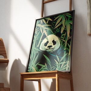 Panda in Bamboo Forest Poster Minimalist Animal Print Nature Art Wall ...