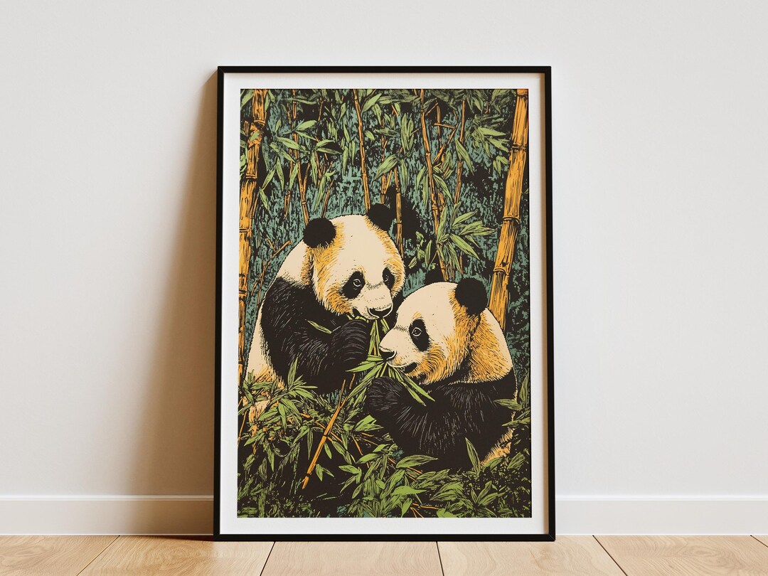 Panda Bamboo Forest Poster Print Cute Animal Art Nature Wall Decor ...