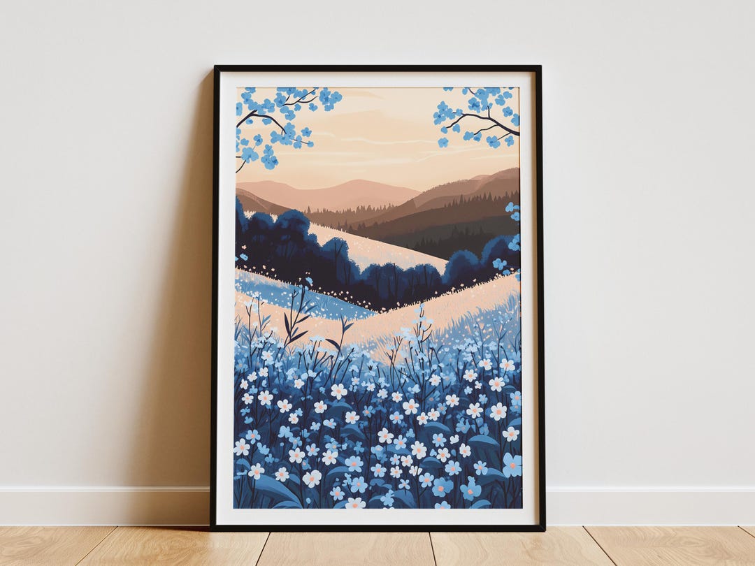 Forget Me Not Flowers Meadow Poster Blue Flower Field Art Print ...