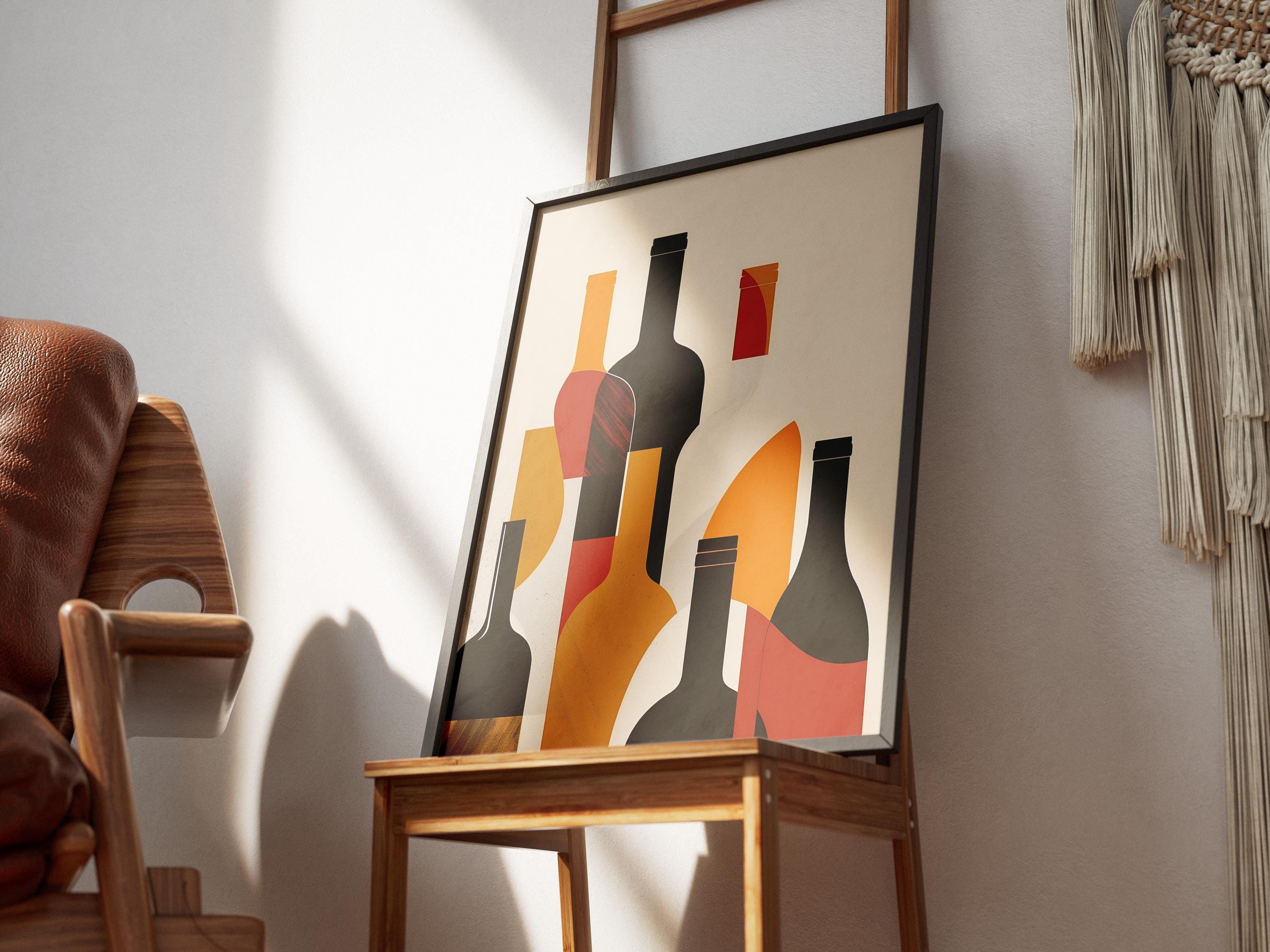 Abstract Wine Bottle Poster Minimalist Art Print Mid Century Modern ...