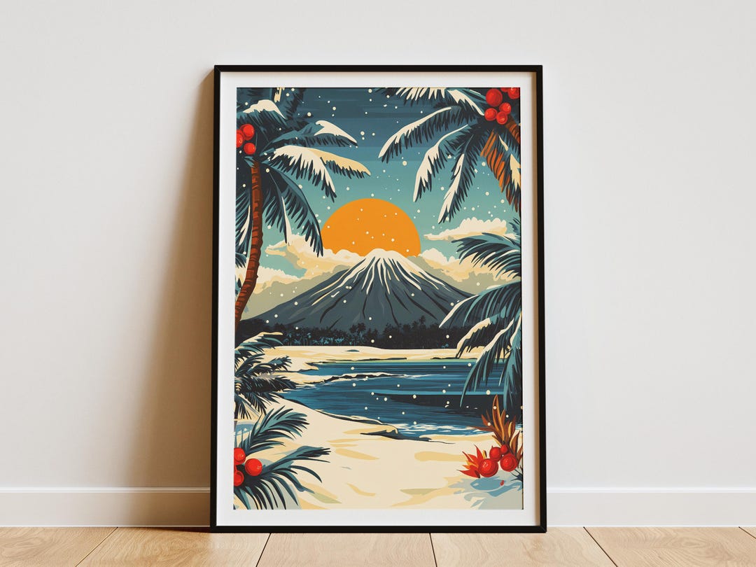 Hawaii Volcanoes National Park Poster Vintage Travel Print Snowy Beach ...