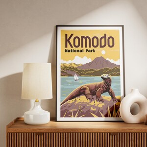 Komodo National Park Indonesia Art Print Vintage Travel Poster Mid ...