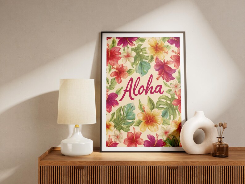 Aloha Hawaiian Flower Watercolor Art Print Tropical Floral Poster Wall ...
