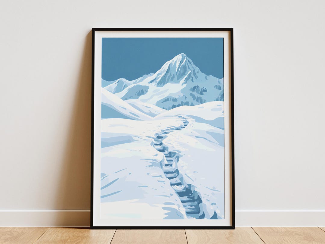 Winter Mountain Path Snowshoe Tracks Poster Minimalist Landscape Art ...