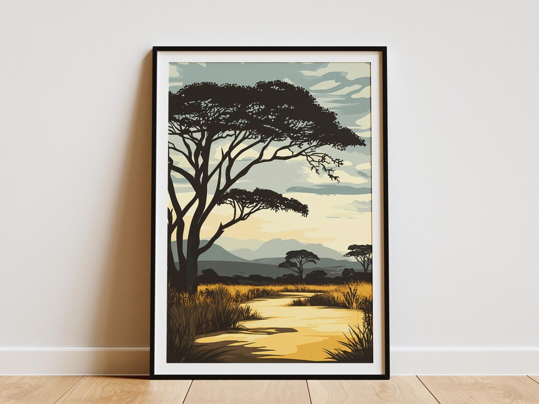 Selous Game Reserve Tanzania Flat Illustration Print African Safari ...