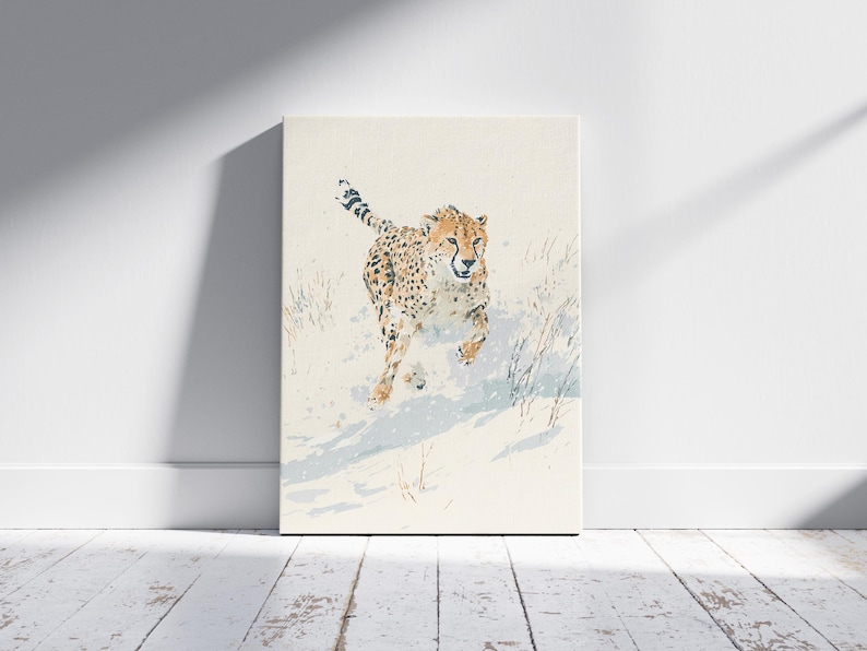 Modern Abstract Cheetah Art Print Wildlife Illustration Snow Day Winter ...