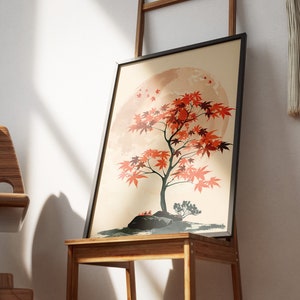 Japanese Maple Tree Poster Minimalist Art Print Autumn Leaf Wall Decor ...