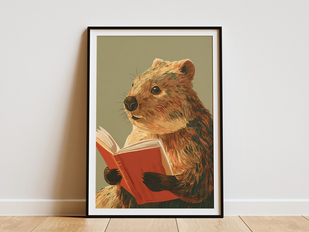 Adorable Quokka Reading Book Art Print Happy Australian Animal Wall ...